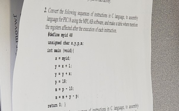 Solved Movwf 2 Convert The Following Sequences Of Chegg