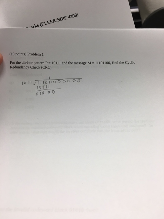 Solved For the divisor pattern P = 10111 and the message M = | Chegg.com