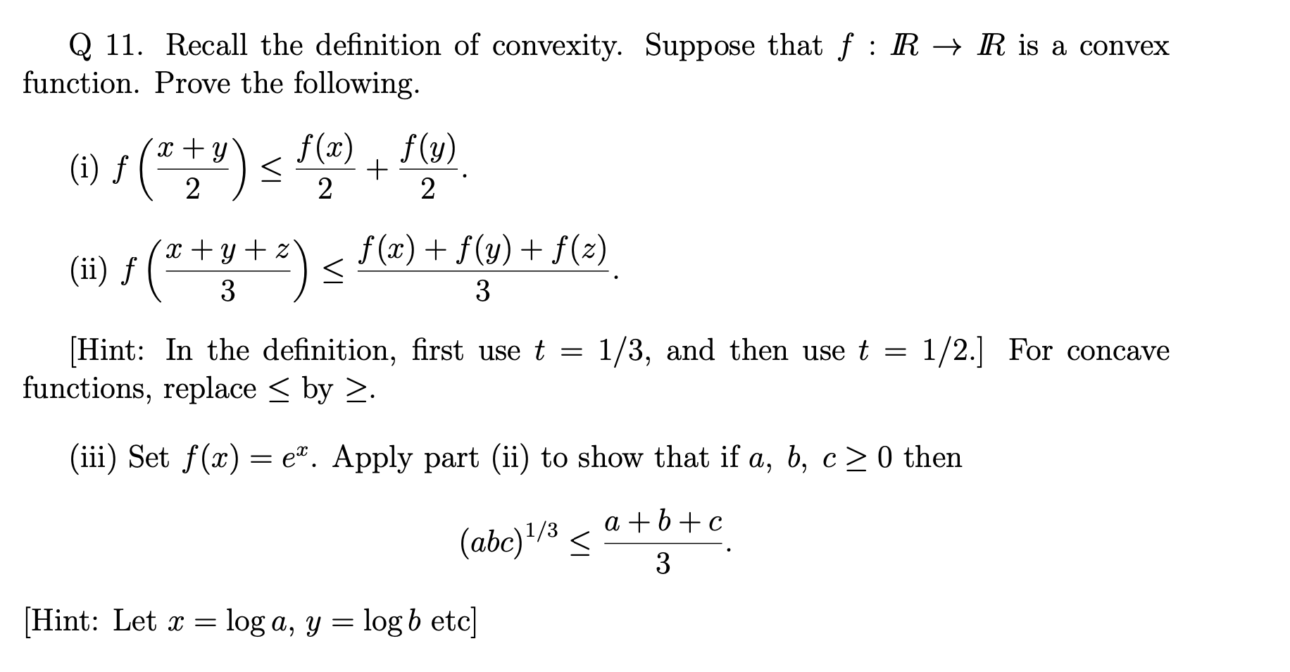 Solved Q 11. Recall the definition of convexity. Suppose | Chegg.com