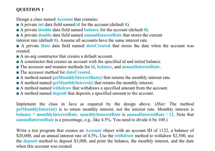 Solved Question 1 Design A Class Named Account That Contains 