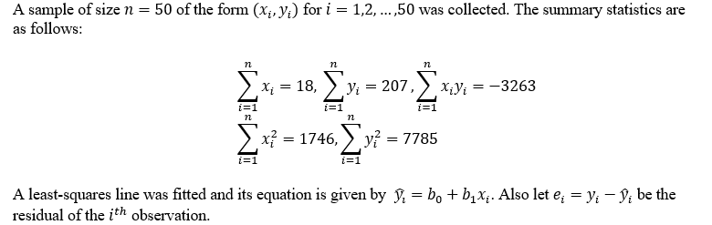 Solved A sample of size n = 50 of the form (x₁, y₁) for i = | Chegg.com