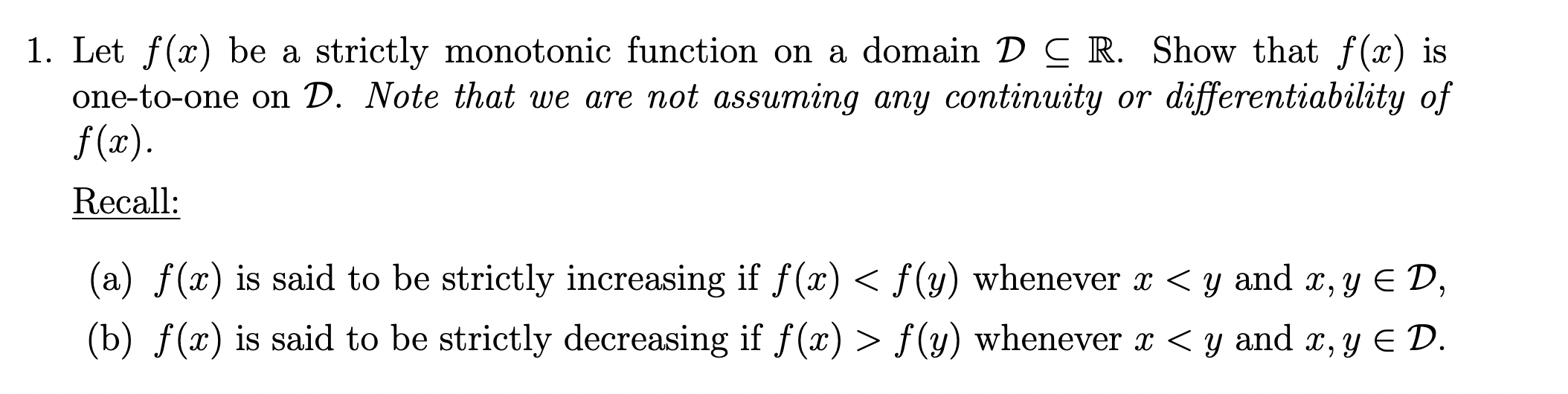 Solved 1. Let f(x) be a strictly monotonic function on a | Chegg.com