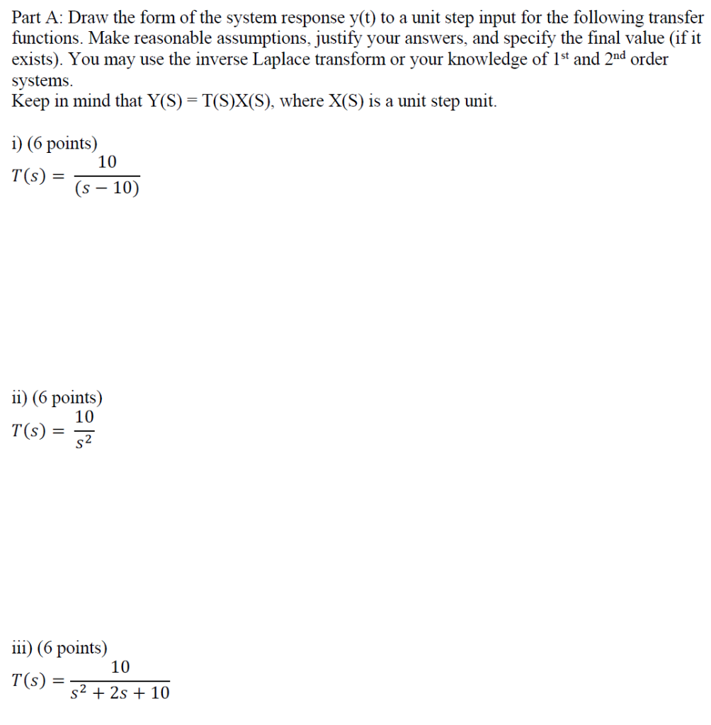 Solved Part A: Draw the form of the system response y(t) to | Chegg.com