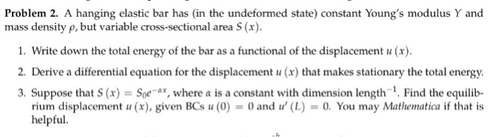 Solved Problem 2. A hanging elastic bar has (in the | Chegg.com