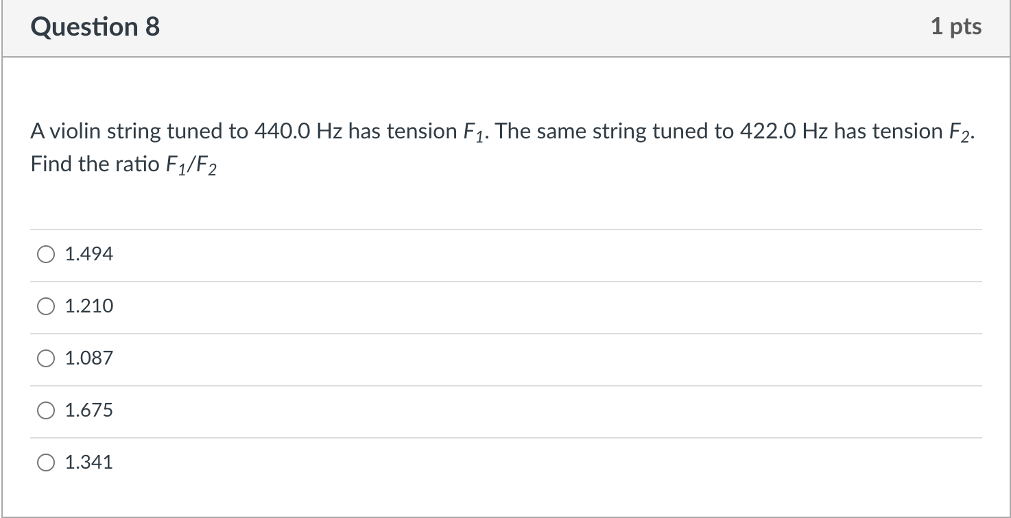 Solved Question 8 1 pts A violin string tuned to 440.0 Hz | Chegg.com