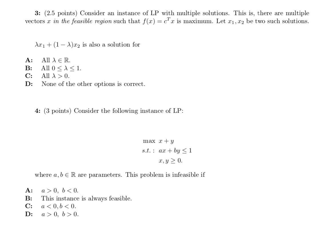 Solved 3: (2.5 points) Consider an instance of LP with | Chegg.com