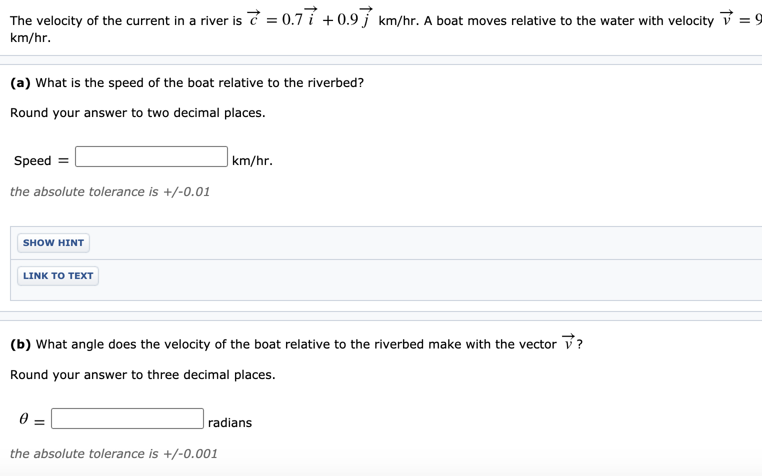Solved The Velocity Of The Current In A River Is T 0 7 1