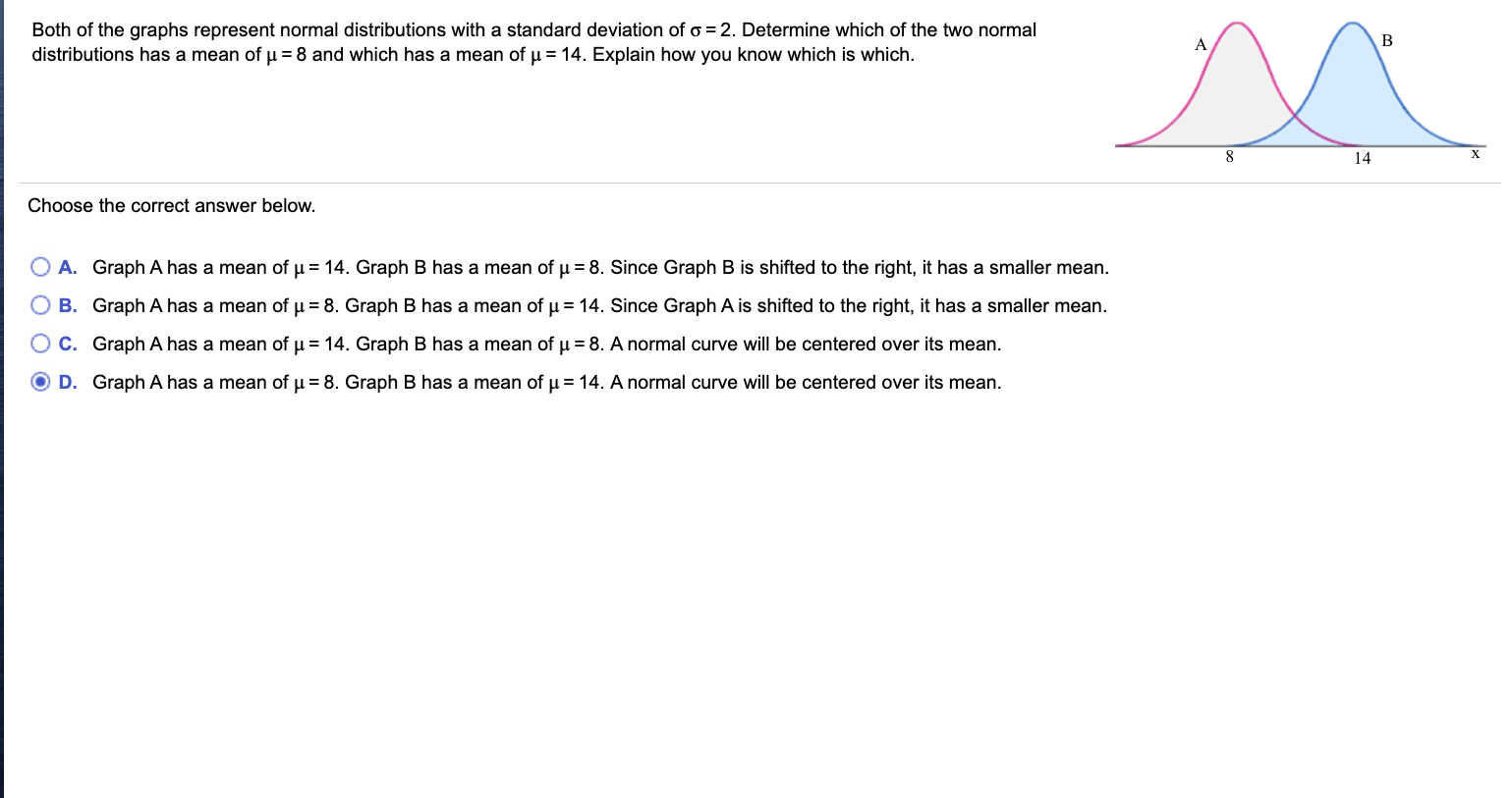 Solved Both of the graphs represent normal distributions | Chegg.com