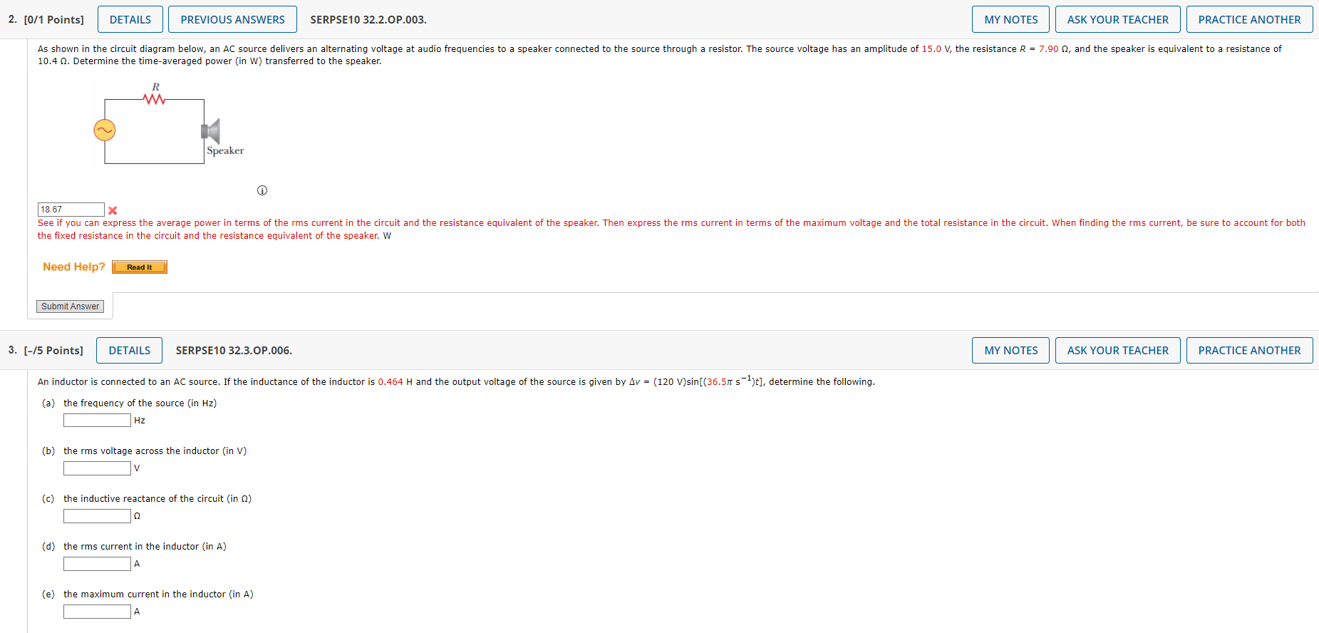 Solved 2. [0/1 Points] DETAILS PREVIOUS ANSWERS SERPSE10 | Chegg.com