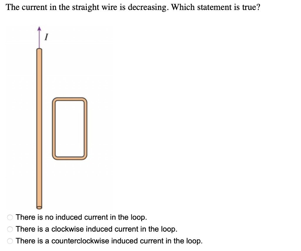 Solved The current in the straight wire is decreasing. Which | Chegg.com