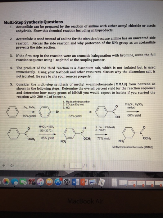 Solved Multi-Step Synthesis Questions Acetanilide can be | Chegg.com
