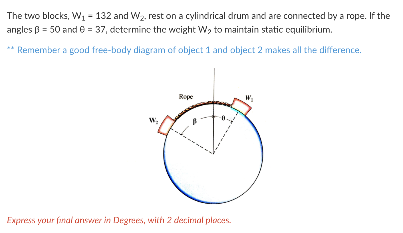 Solved The two blocks, W1 = 132 and W2, rest on a | Chegg.com
