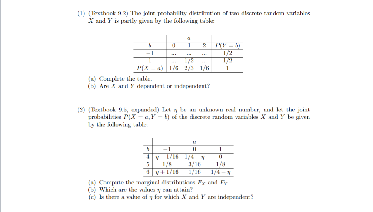 Solved (1) (Textbook 9.2) The joint probability distribution | Chegg.com