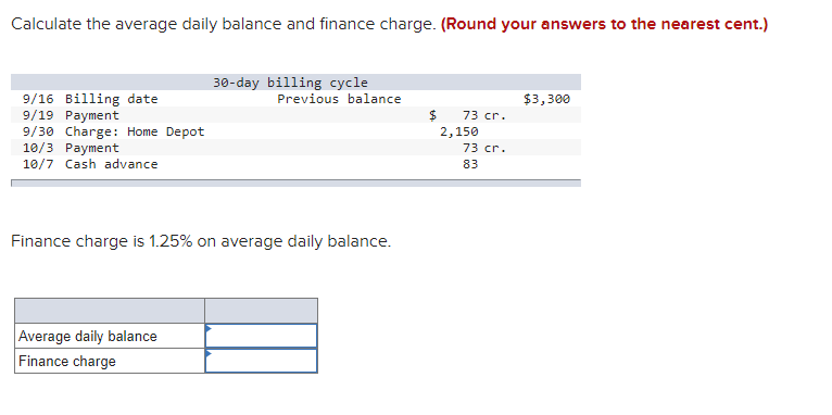 Solved Calculate the average daily balance and finance | Chegg.com