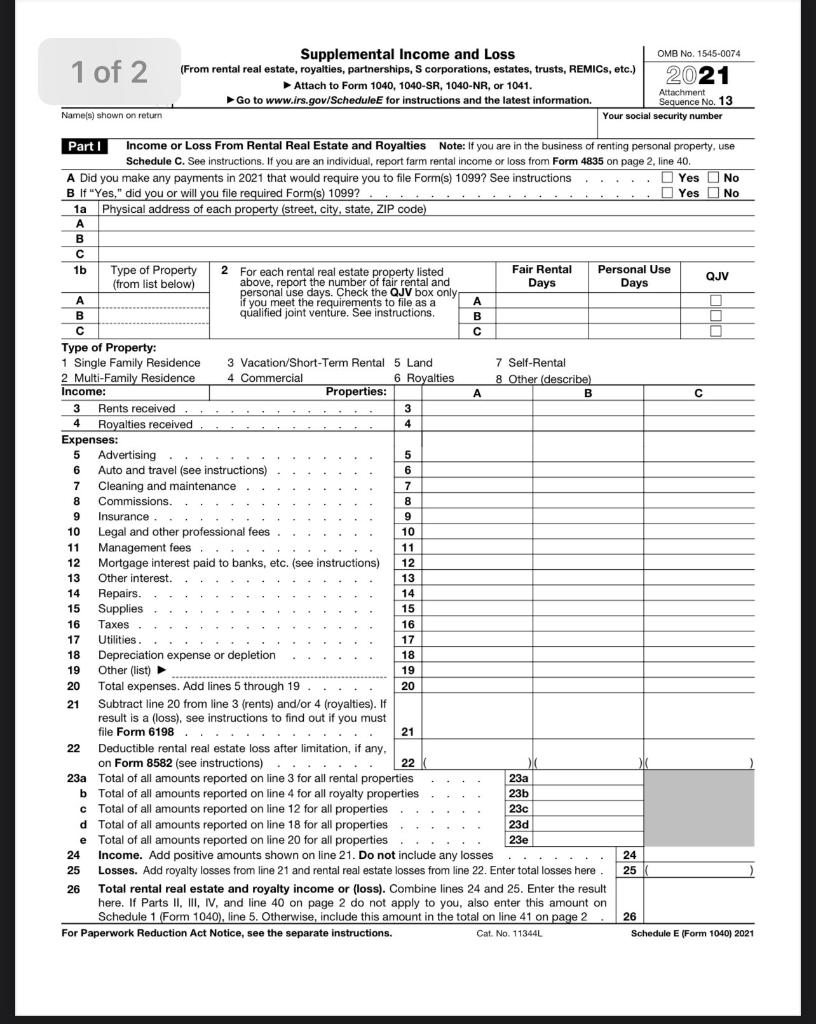 Solved Read The Problem Below Prepare A Schedule E Page 1 Chegg