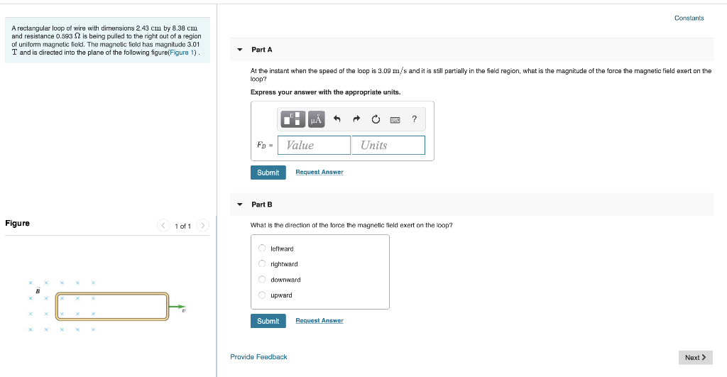 Solved Constants A rectangular loop of wire with dimensions | Chegg.com