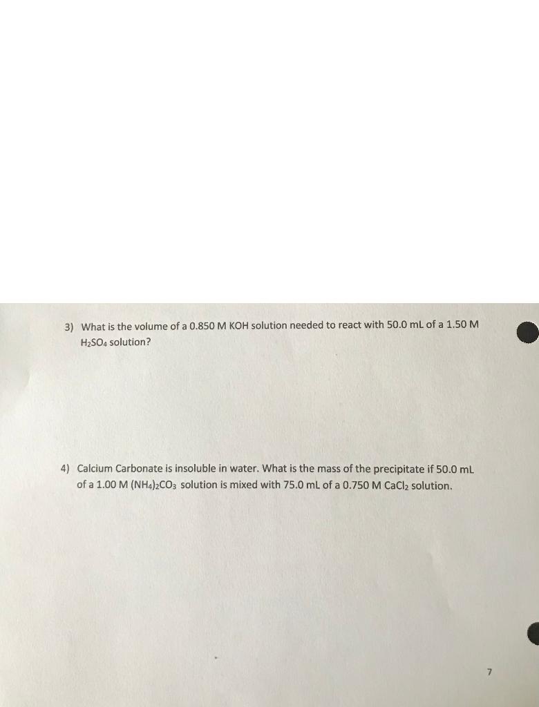 Solved 3) What is the volume of a 0.850 M KOH solution | Chegg.com