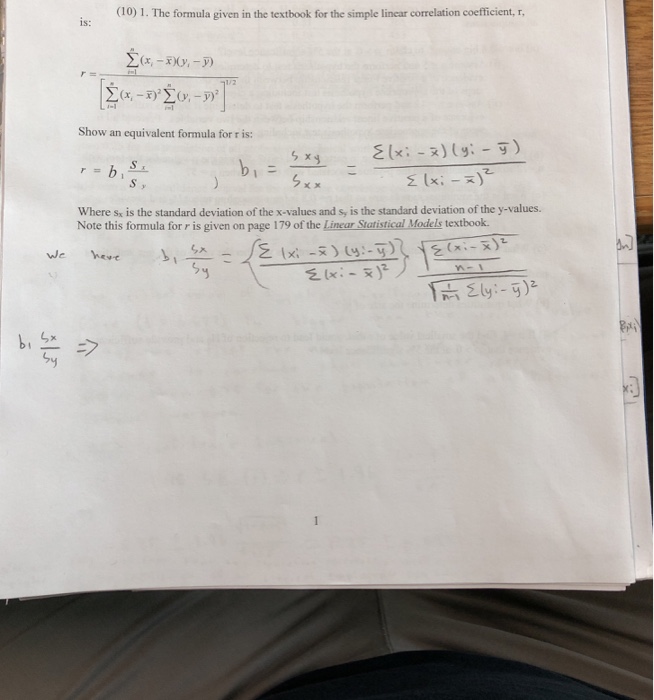 Solved (10) 1. The formula given in the textbook for the | Chegg.com