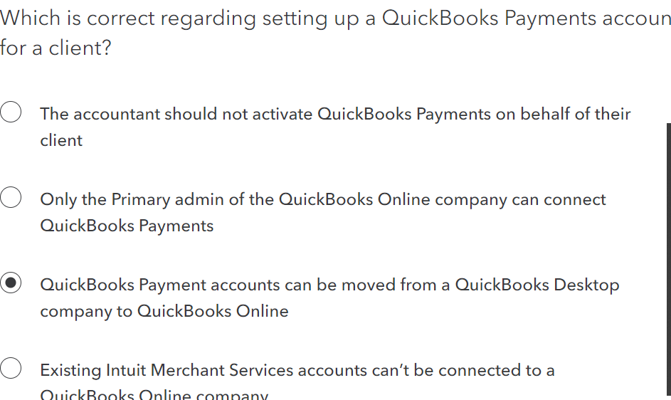 Solved Which is correct regarding setting up a QuickBooks | Chegg.com