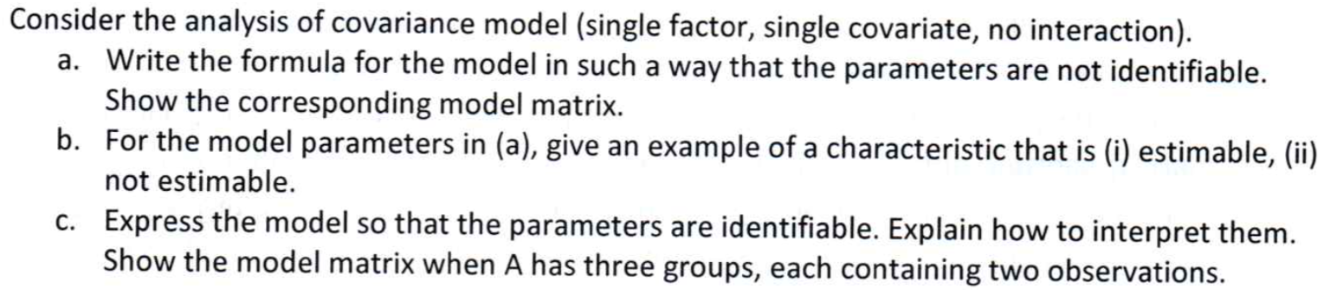 Consider the analysis of covariance model (single | Chegg.com