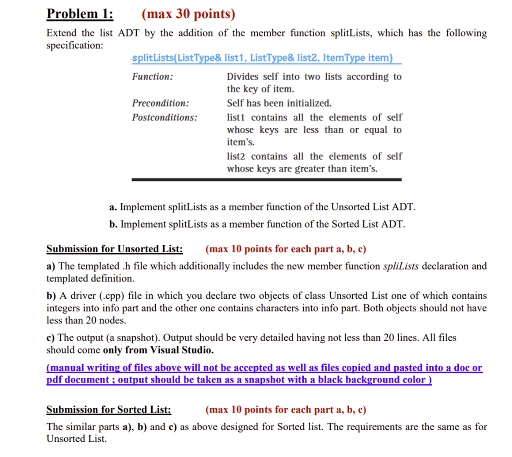 Solved Problem 1: (max 30 points) Extend the list ADT by the | Chegg.com