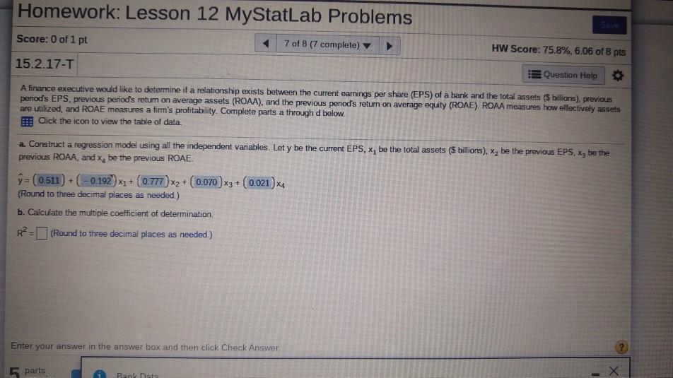 Solved Homework: Lesson 12 MyStatLab Problems Score: 0 of 1 | Chegg.com