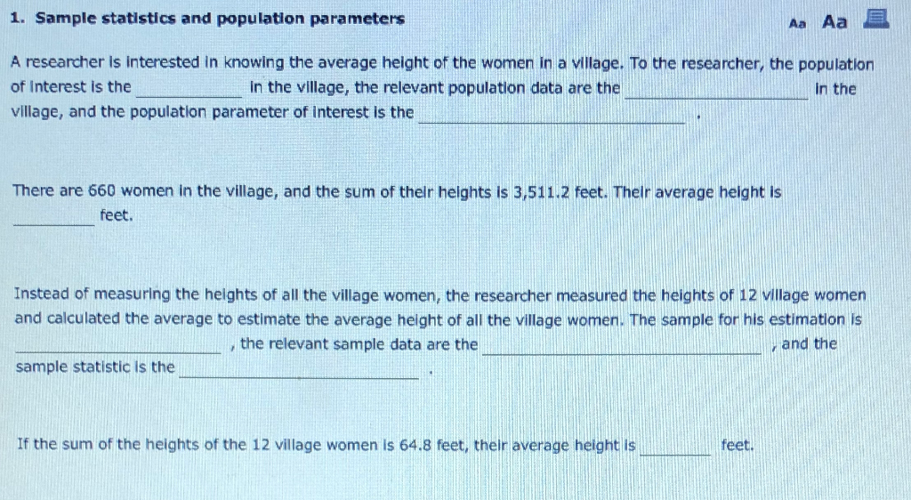 Solved Sample Statistics and population parameters First | Chegg.com