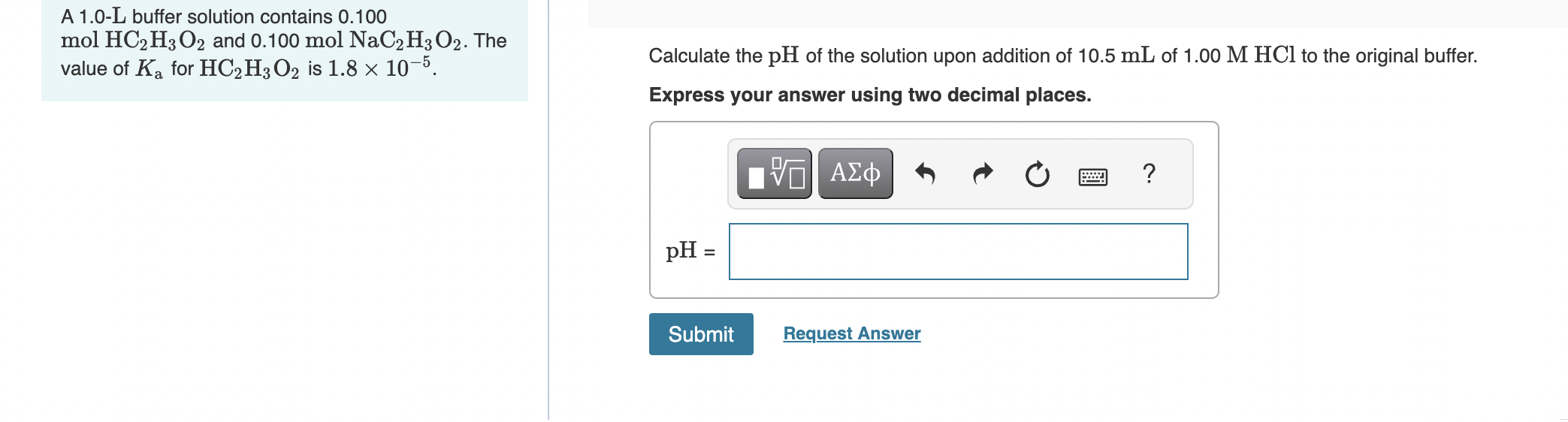 Solved A 1.0-L buffer solution contains 0.100 mol HC2H3O2 | Chegg.com