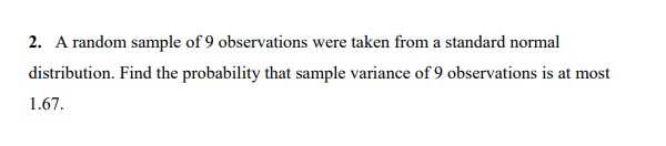 Solved 2. A random sample of 9 observations were taken from | Chegg.com