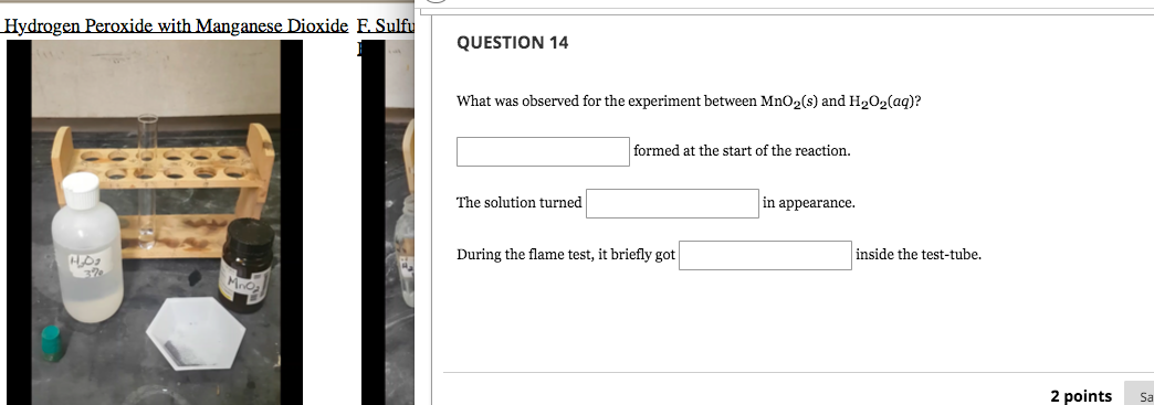 Solved Hydrogen Peroxide with Manganese Dioxide E. Sulfu | Chegg.com