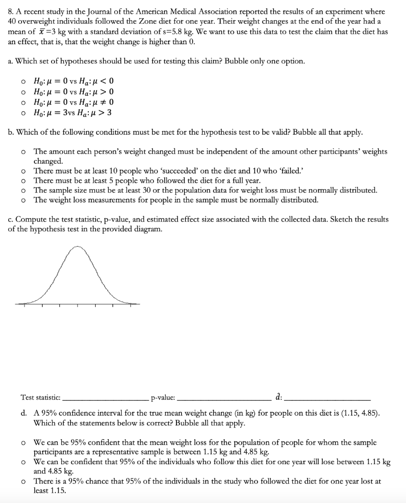 Solved 8. A recent study in the Journal of the American | Chegg.com