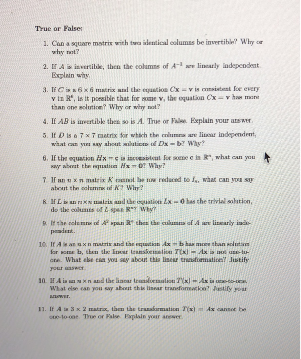 Solved i need help with these T or F questions for linear | Chegg.com