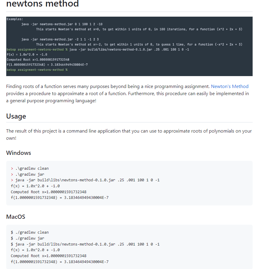 Examples: java -jar newtons-method.jar 0110012−10 | Chegg.com