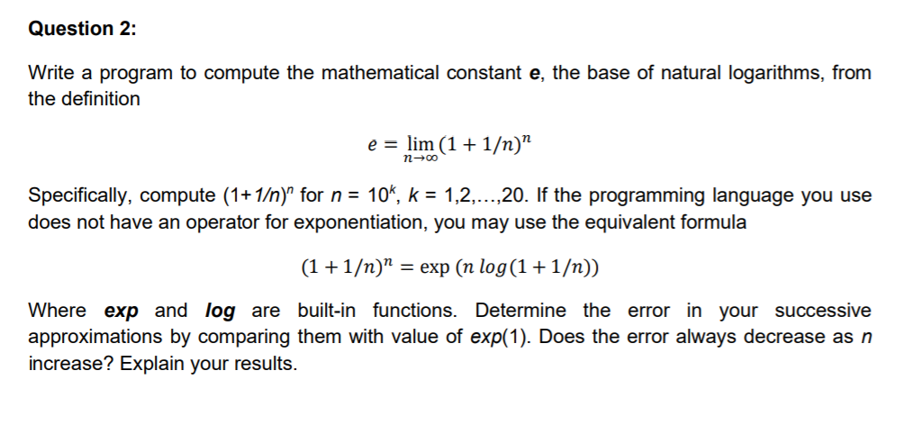 Solved Question 2: Write a program to compute the | Chegg.com