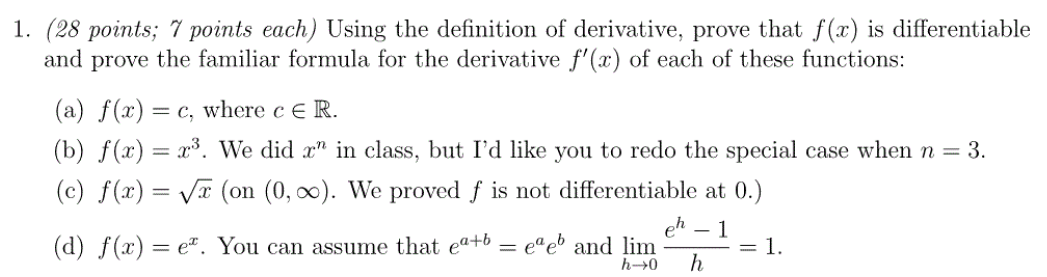 Solved 1. (28 points; 7 points each) Using the definition of | Chegg.com