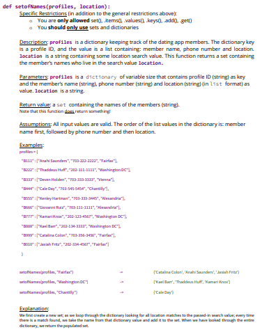 Solved setofNanes (profiles, location): Specific | Chegg.com