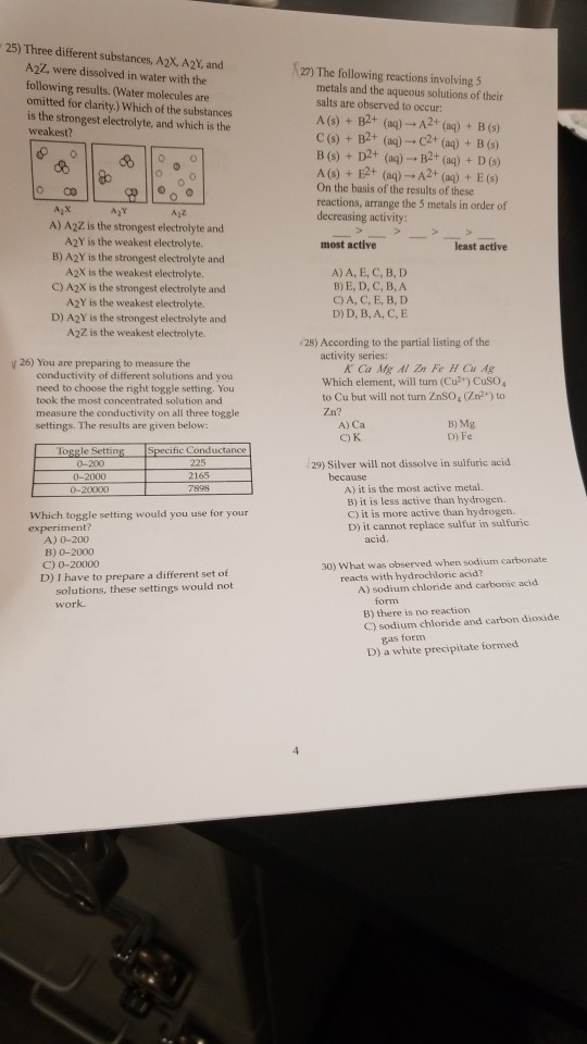 Solved 25) Three different substances, A2X, A2Y, and A2Z, | Chegg.com