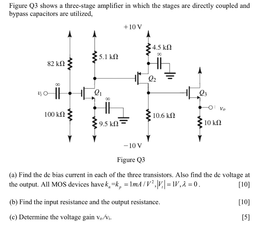 Solved Figure Q3 shows a three-stage amplifier in which the | Chegg.com