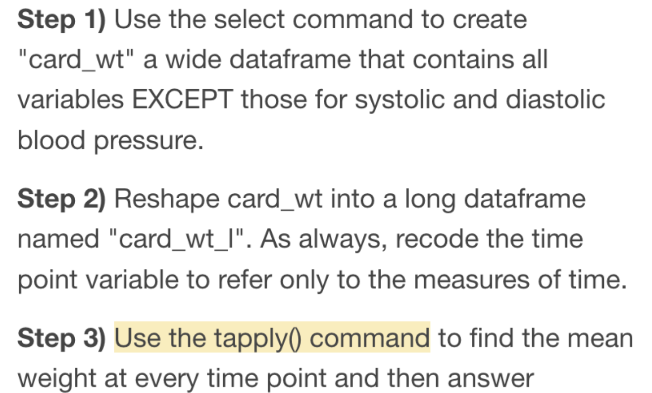 Solved Step 1) Use the select command to create "card_wt" a | Chegg.com