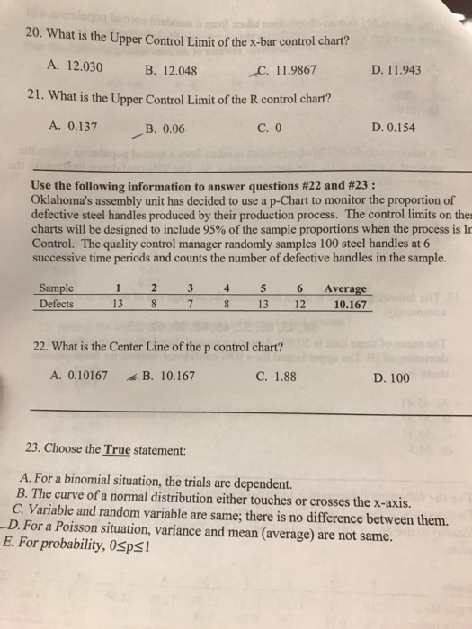 Solved 20. What is the Upper Control Limit of the x-bar | Chegg.com