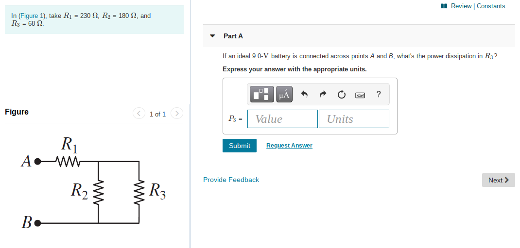 Solved Review Constants In (Figure 1), take R1 = 230 12, R2 | Chegg.com