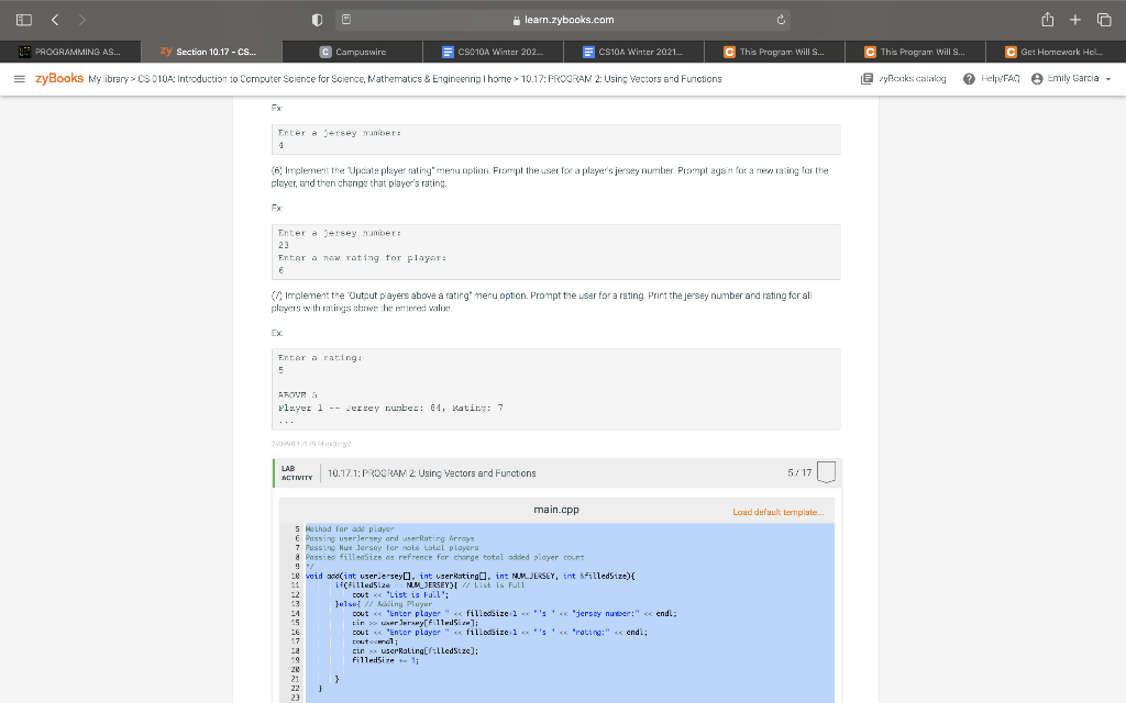 Solved learn.zybooks.com ☺ + + D PROGRAMMING AS... Zy | Chegg.com