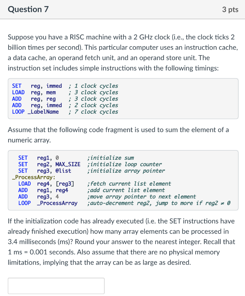 Solved Question 7 3 pts Suppose you have a RISC machine with | Chegg.com