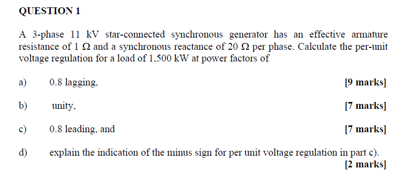 Solved QUESTION 1 A 3-phase 11 kV star-connected synchronous | Chegg.com