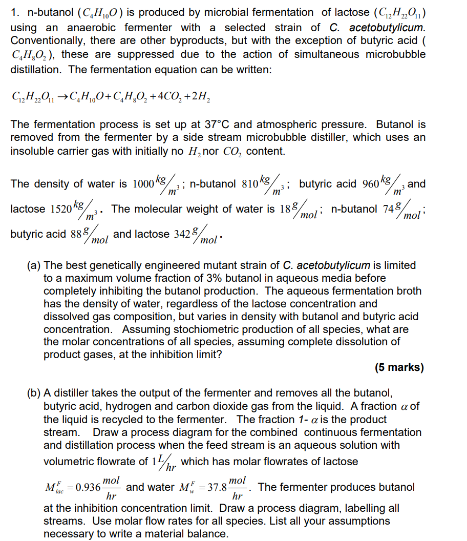 Solved solve a and b for the following questions. n-butanol | Chegg.com