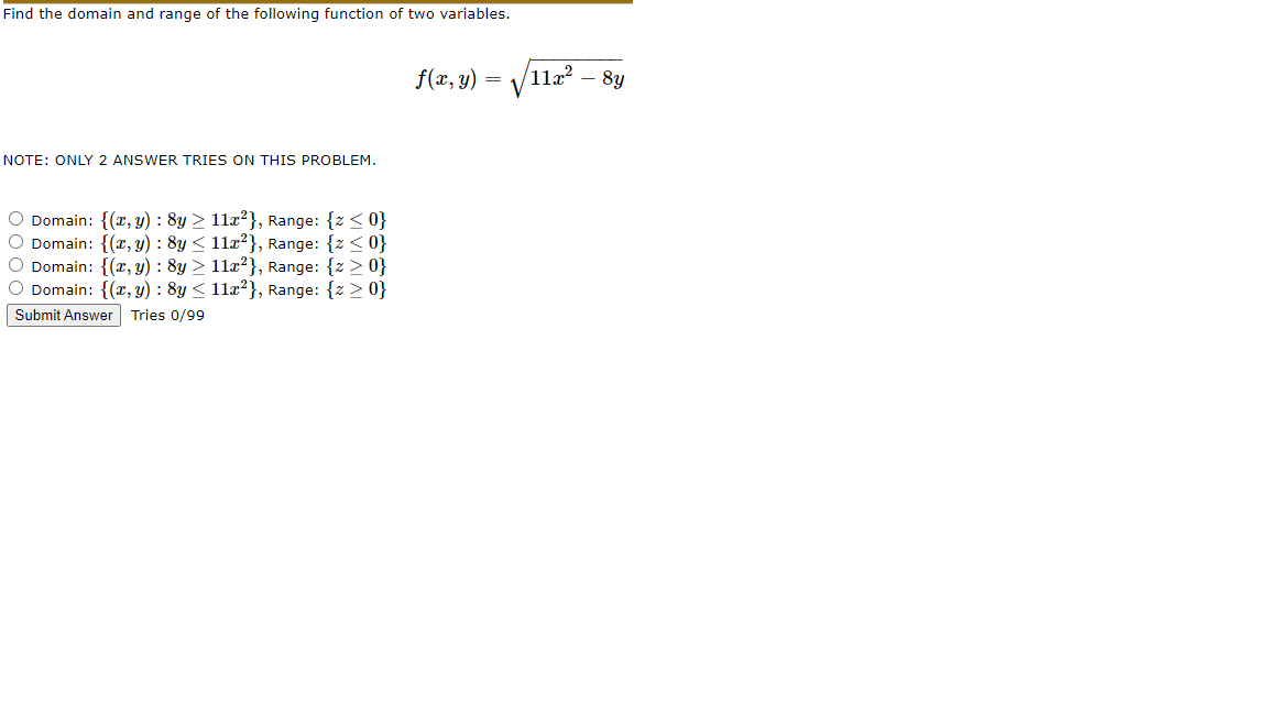 Solved Find the domain and range of the following function | Chegg.com