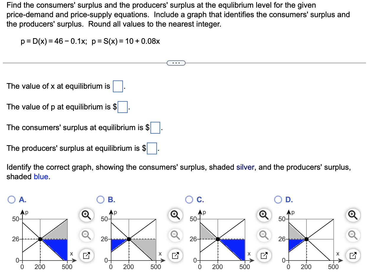 Solved Find the consumers' surplus and the producers' | Chegg.com