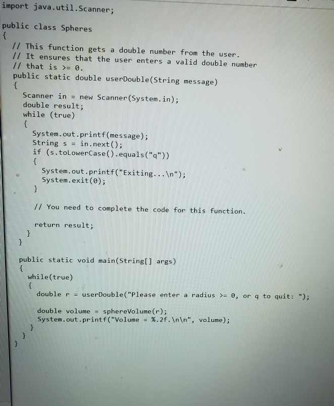 Solved File Spheres.java contains an incomplete program. | Chegg.com