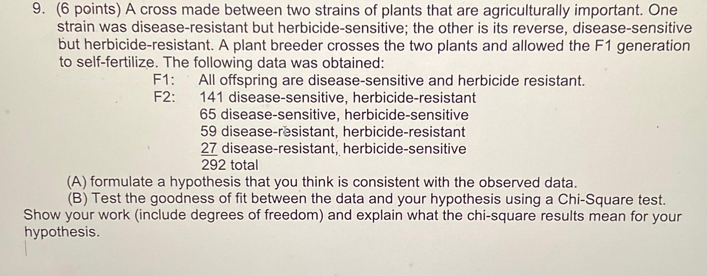 Solved 9. (6 points) A cross made between two strains of | Chegg.com