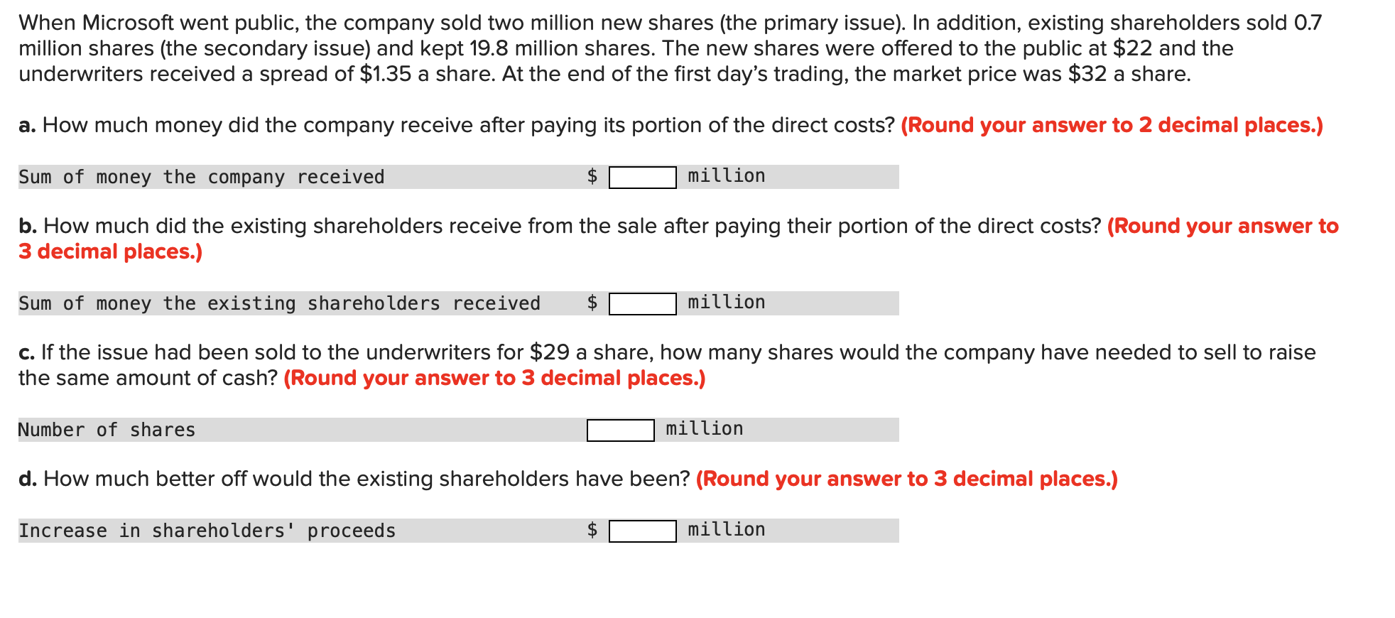Solved When Microsoft went public, the company sold two | Chegg.com